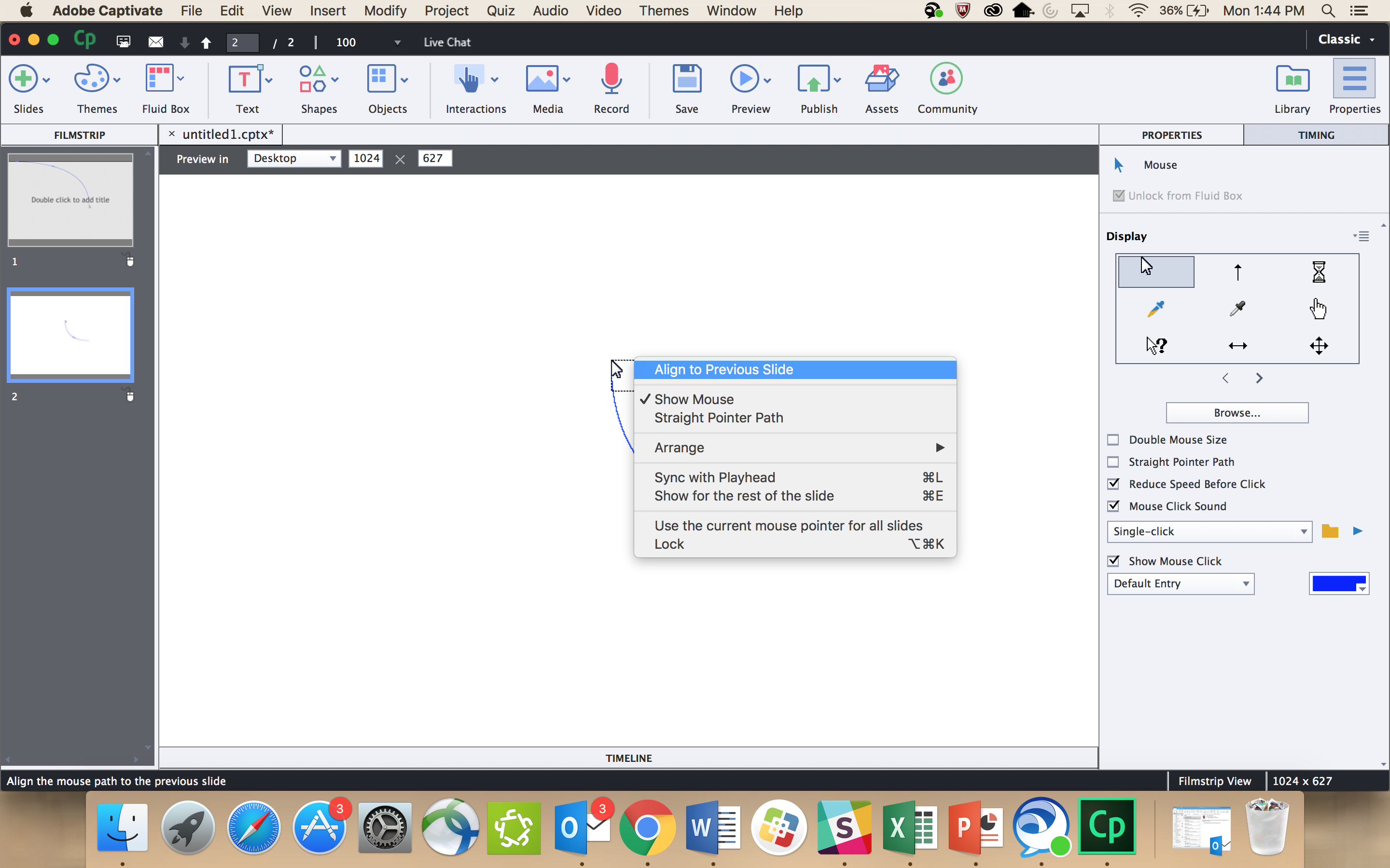 Change mouse properties in Adobe Captivate Classic
